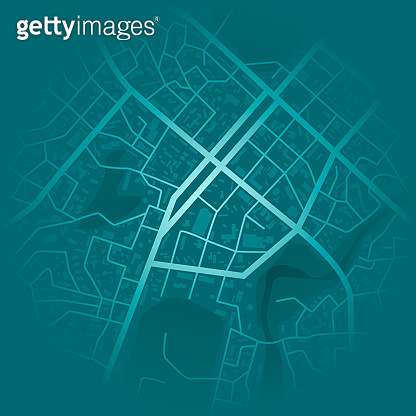 Print with town topography. Abstract blue city map. City residential ...