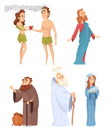 Historical characters of bible. Vector mascots in various poses ...