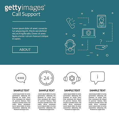 Vector line call support center icons landing page template ...
