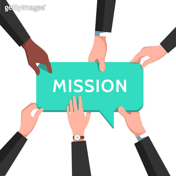Hands of business people holding mission speech bubble. Company mission ...