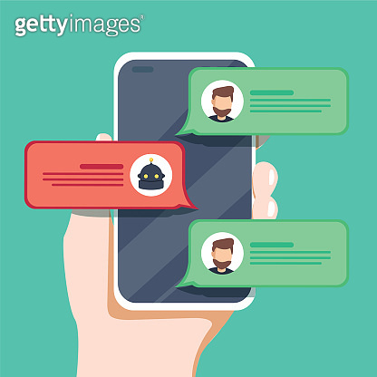 Vector flat linear illustration in green colors chatbot concept virtual ...
