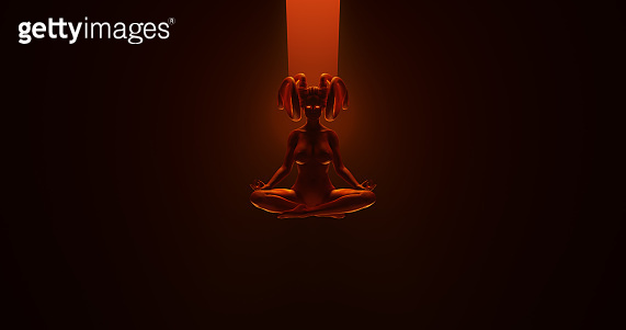 Sexy Yoga Devil Woman floating in a fiery inferno (973173850) - 게티이미지뱅크