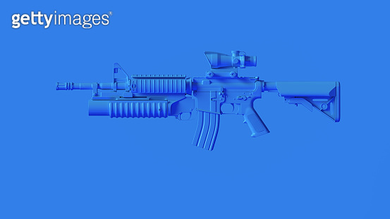 Blue Modern Rifle with a Scope and Grenade Launcher (1085686582) - 게티이미지뱅크