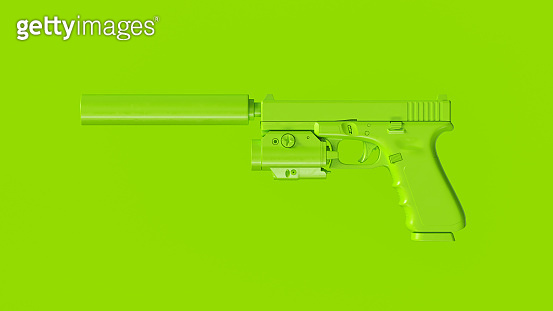 Green Modern Hand Gun with Silencer and Laser Beam Sigh 이미지 (1085274604 ...
