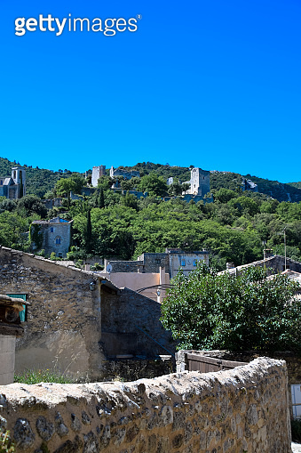 Panorama view of the ruins of the medieval village of Oppede-le-Vieux ...