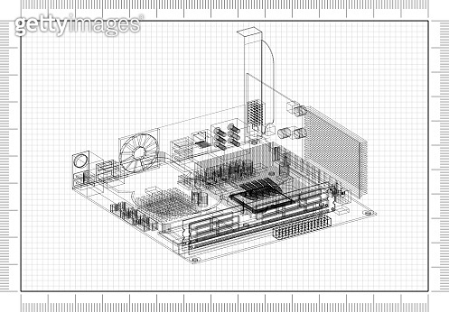 Computer Motherboard Design Architect Blueprint 이미지 (1065314942) - 게티이미지뱅크