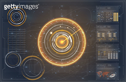 Hud. Flat set on blue backdrop. Futuristic vector hud interface screen ...