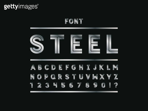 Steel font. Vector alphabet (1018682754) 일러스트, 무료 일러스트 - 게티이미지뱅크