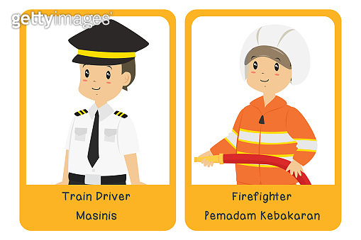 Professions Bilingual Flashcard Design, Train Driver and Firefighter ...