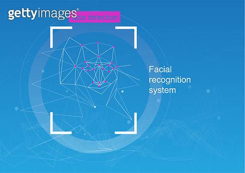 Face recognition, concept. concept of recognition. diagram of the grid and neural network ...