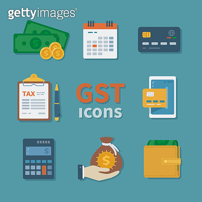 GST icons. Set of Finance flat color icons. Tax payment. Goods and ...