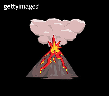 Volcano mountain exploding. Flat vector illustration. Isolated on black ...