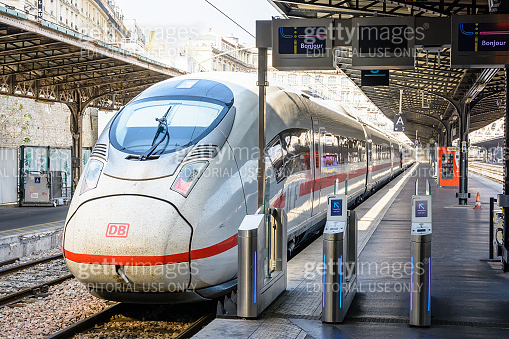 An ICE high speed train from german company Deutsche Bahn stationing in ...