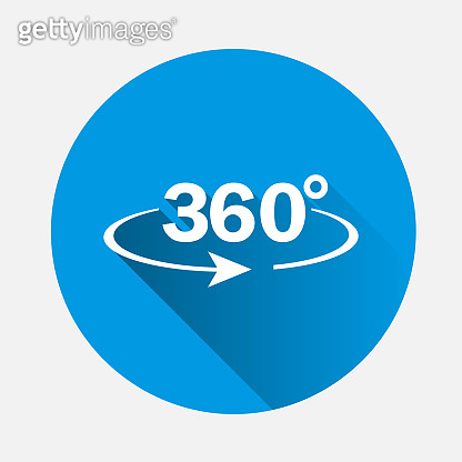 Vector image turn sign 360 degrees on blue background. Flat image 360 ...