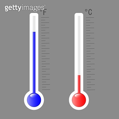 Vector thermometer shows cold and heat in Celsius and Fahrenheit ...