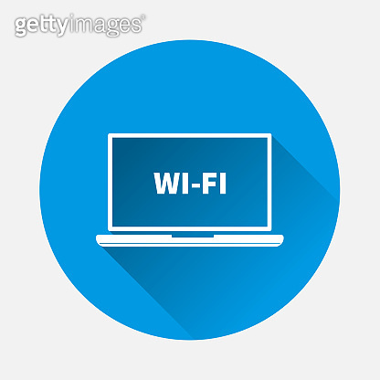 Vector Wi-Fi icon on blue background. Flat image Wi-Fi on computer with ...