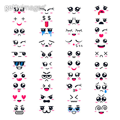 Kawaii vector cartoon emoticon character with different emotions and ...