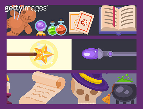 Magic tools magician banner fantasy carnival magical mystery cartoon ...