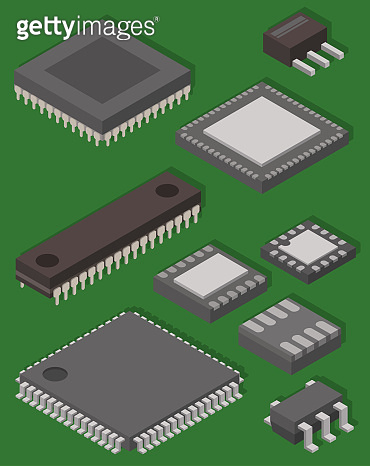 Microchip computer vector isometric chip technology processor circuit electronic board ...