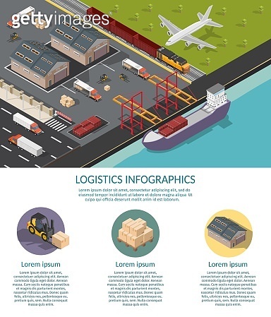 Logistics infographic low poly isometric illustration with ...