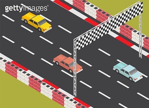 Isometric low poly race track road with car finish. (966361316) 일러스트 ...