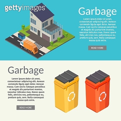 Isometric Ecology home low poly infographic concept of garbage collect ...