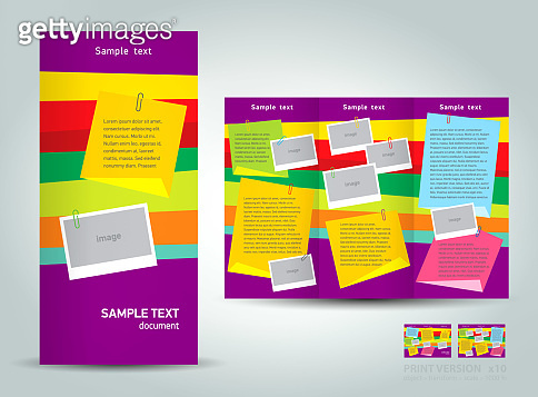 Brochure Vector Tri-fold Layout Design Template colorful sticker note ...