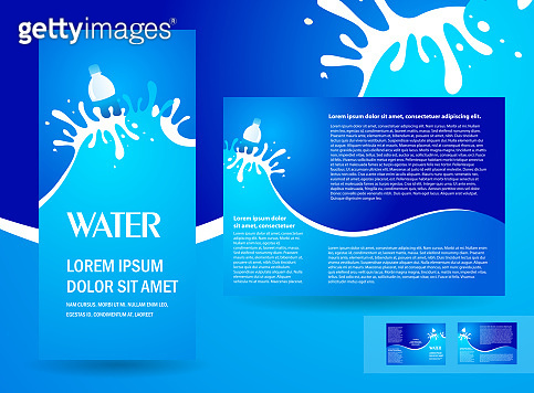 brochure design template trifold water aqua splash bottle drops element ...