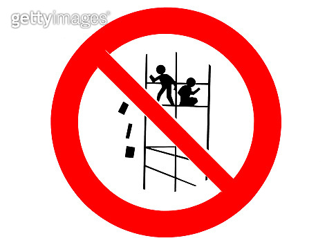Construction site signpost, warning sign: do not throw material from ...