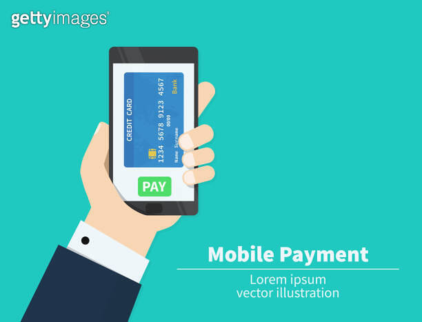 Mobile payment credit card, hand holding phone, flat design vector. 이미지 (1016020340) - 게티이미지뱅크
