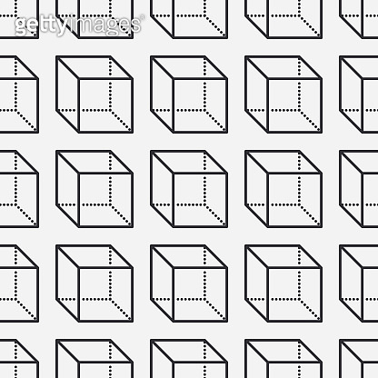 Geometric shapes seamless pattern with flat line icons of cube figure ...