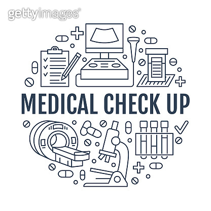 Medical check up poster template. Vector flat line icons, illustration ...
