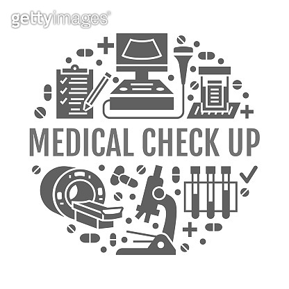 Medical check up poster template. Vector flat glyph icons, illustration ...