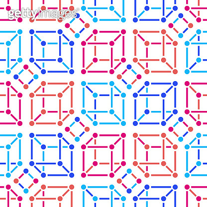 Geometric shapes seamless pattern with flat line icons of cube figure ...