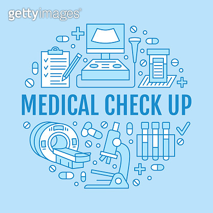 Medical check up poster template. Vector flat line icons, illustration ...