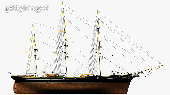 3D rendering of a typical XIX Century 3 mast Clipper. 이미지 (1055573808 ...