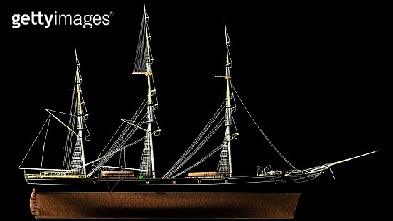 3D rendering of a typical XIX Century 3 mast Clipper. (1055573798) - 게티 ...