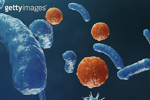 3D illustration Virus backgorund. Viruses influenza, hepatitis, AIDS, E ...