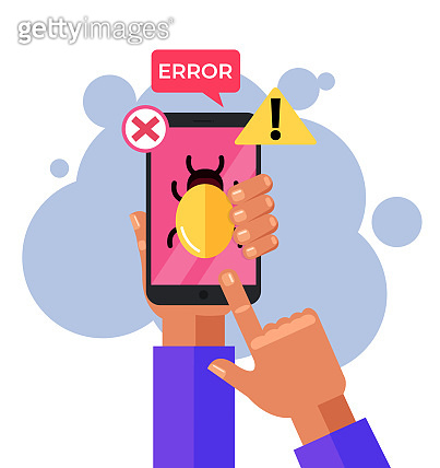 Hand holding infected with bug smartphone. Mobile malware, spam ...