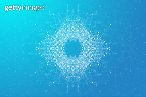 Fractal element with connected lines and dots. Big data complex ...
