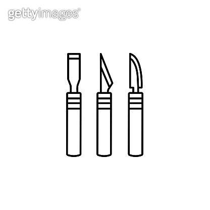 Black & white vector illustration of craft cutters. Line icon of sharp ...