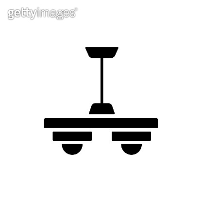 Vector illustration of modern ceiling lamp. Flat icon of 2 lights chandelier. Home & office ...