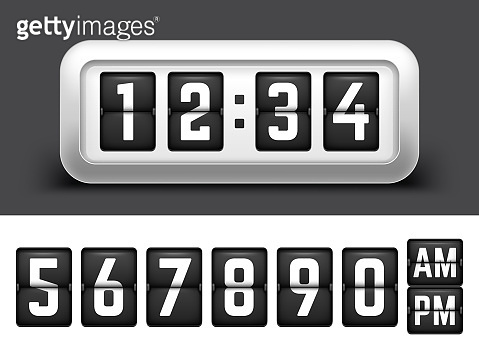 Realistic Flip clock with Flipping Numbers set. Vector Illustration of ...