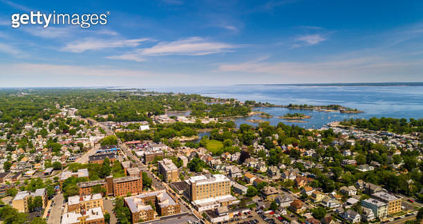 The scenic panoramic view to the Atlantic seashore and the marina in ...
