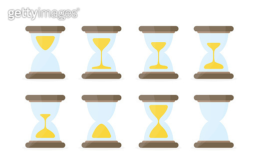 Hourglass sprites illustration for animation frames. Colored sand ...