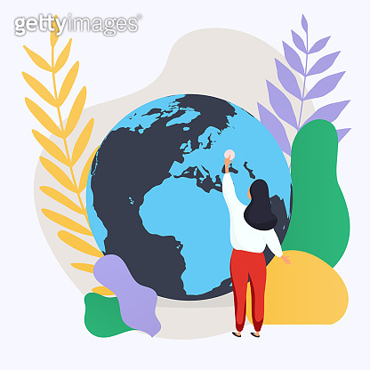 Woman and planet. Social network and teamwork concept for web info ...