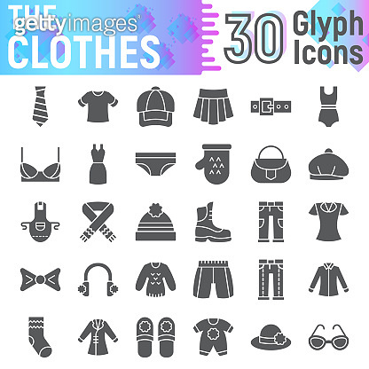 Clothes glyph icon set, cloth symbols collection, vector sketches, logo ...