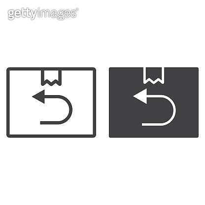 Return shipping line and glyph icon, logistic and delivery, cardboard ...