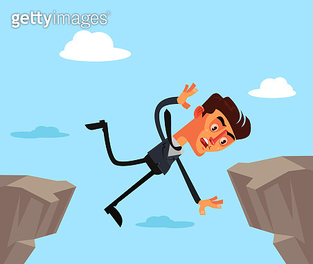 Unfortunate businessman office worker character jump and fall down ...