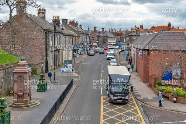 High Street in town center of Berwick-upon-Tweed, northernmost town in ...